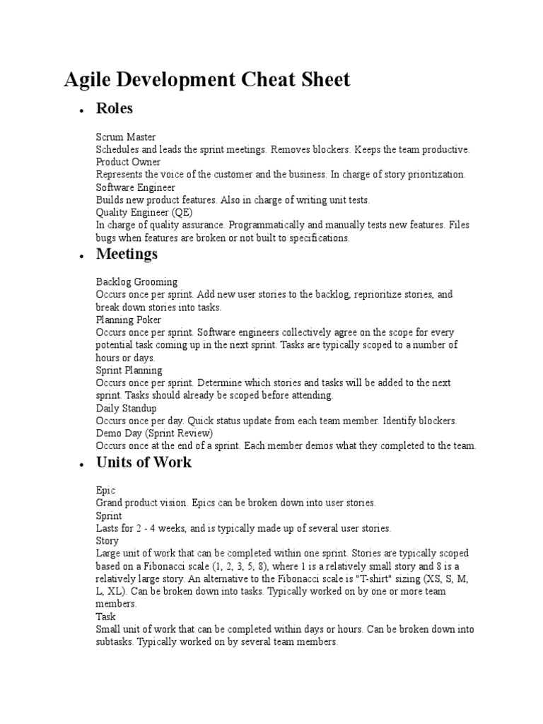 Agile Development Cheat Sheet | Download Free PDF | Scrum (Software ...