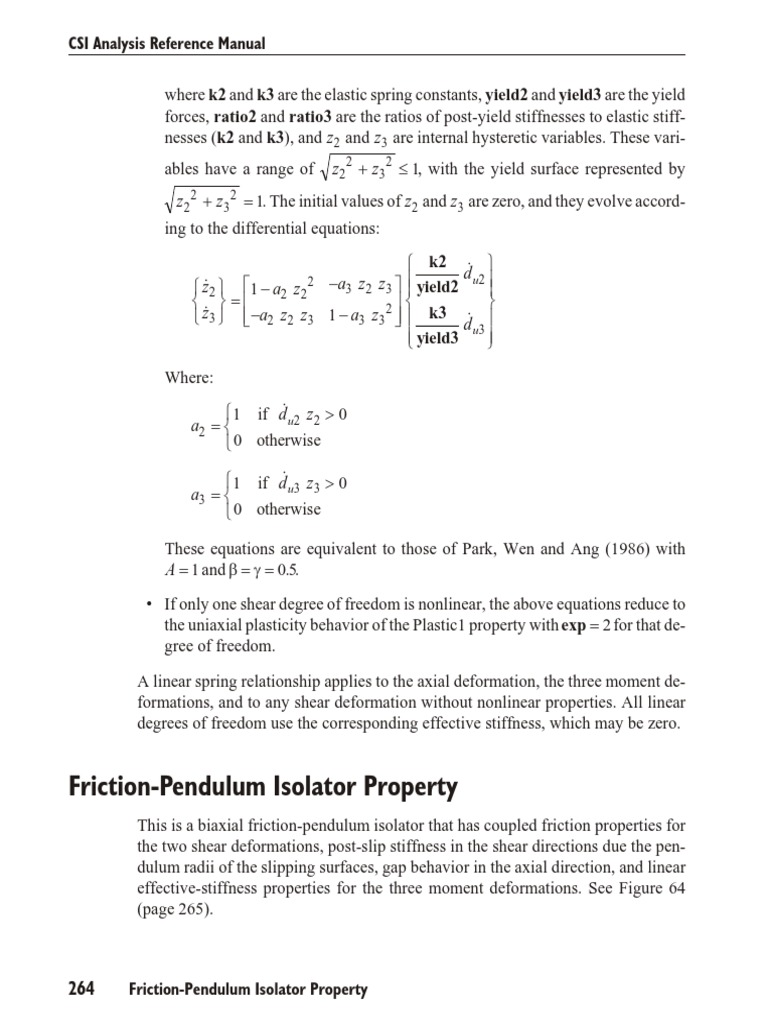 Friction-Pendulum Isolator Property: CSI Analysis Reference Manual | PDF | Friction | Stiffness