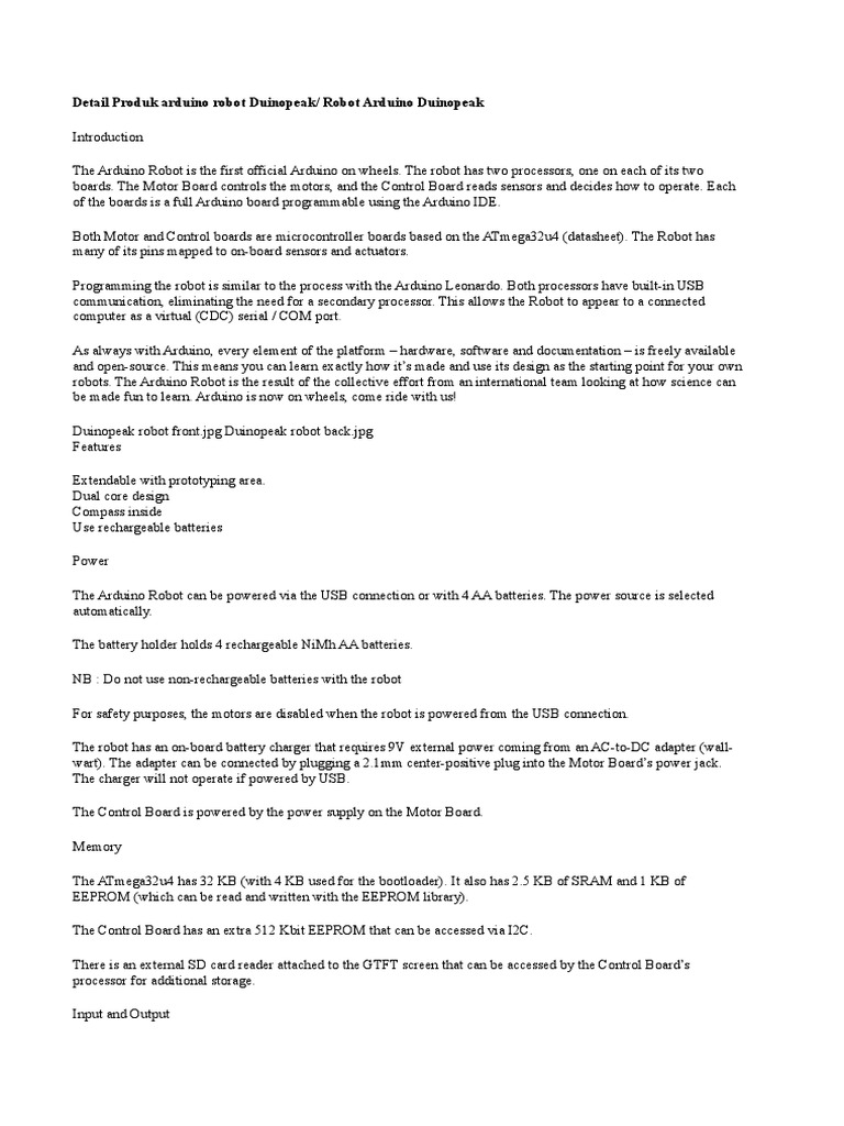 Detail Produk Arduino Robot Duinopeak Pdf Arduino Digital Electronics