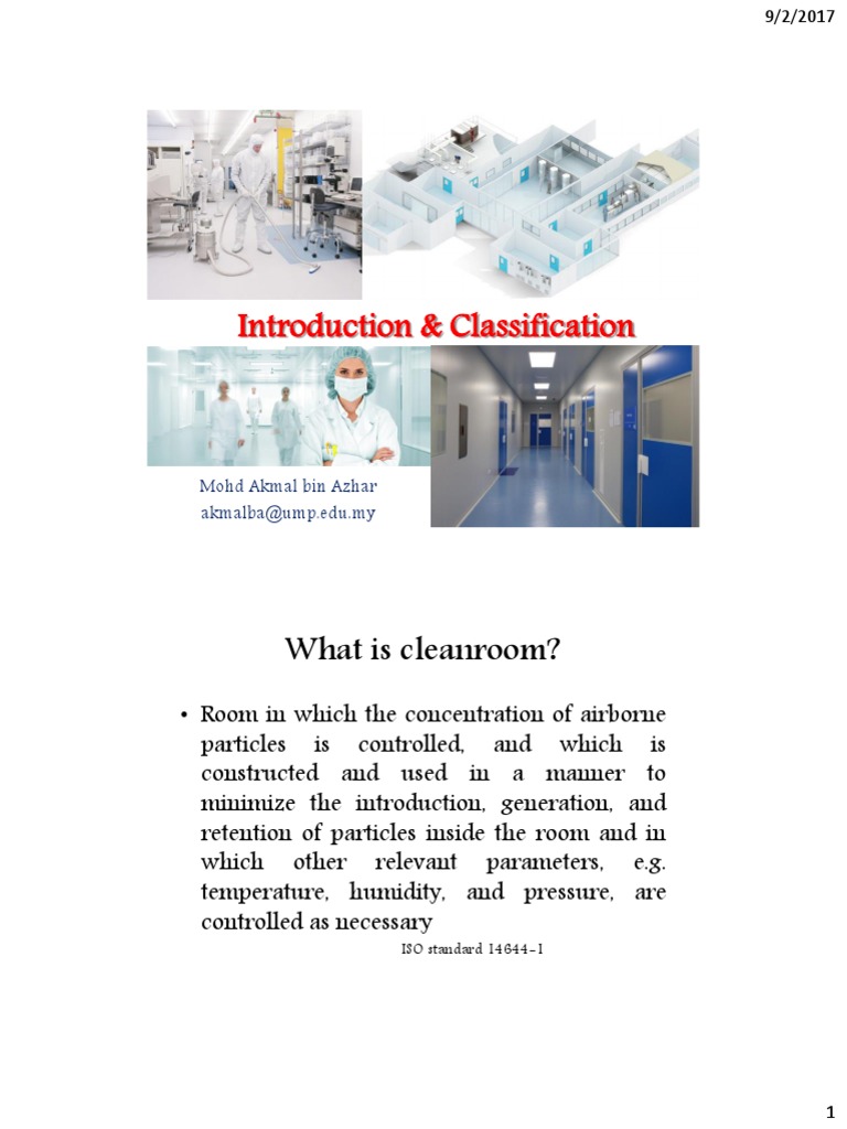 Introduction & Classification: What Is Cleanroom? | PDF | Chemicals ...