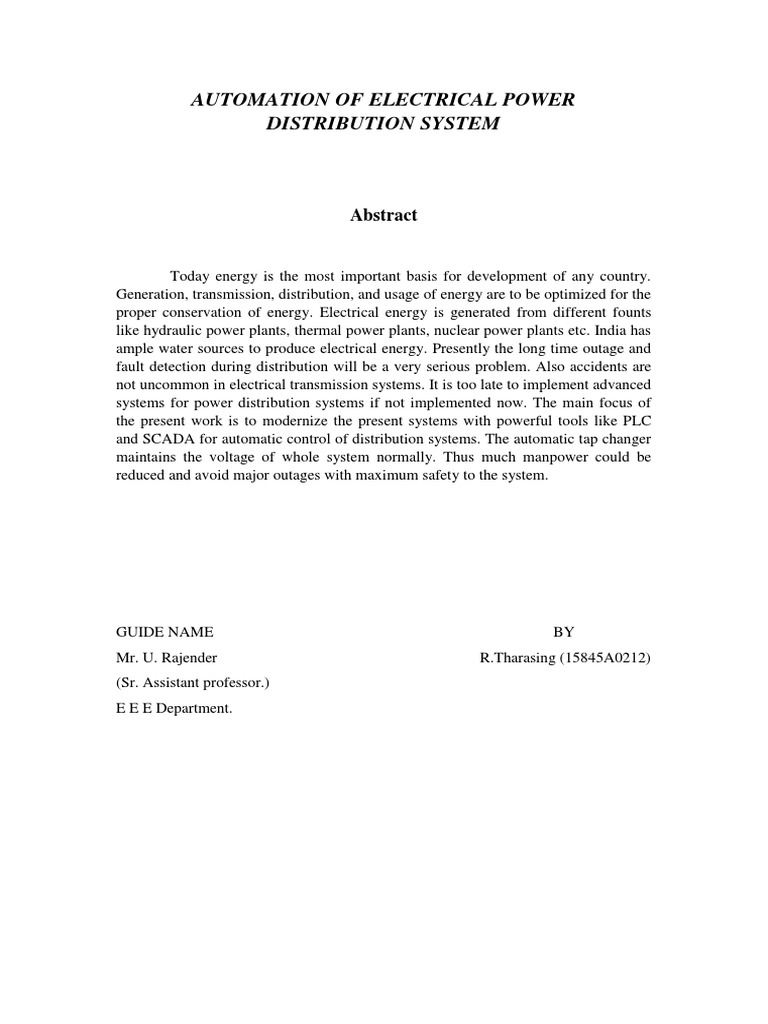 Automation of Electrical Power Distribution Systemtharssingh | PDF