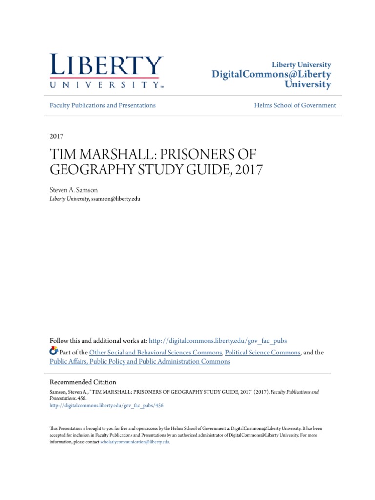 Tim Marshall: Prisoners of Geography Study Guide, 2017: Digitalcommons ...