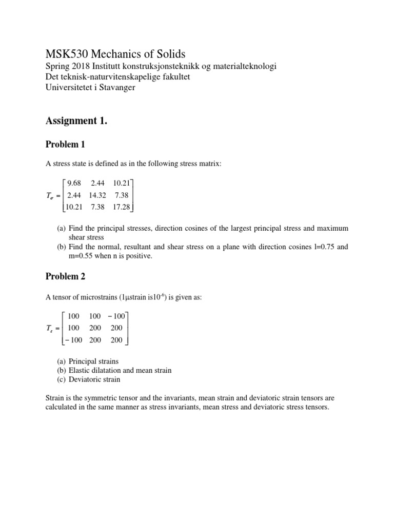 Determining Principal Stresses, Strains, and Invariants for Given ...