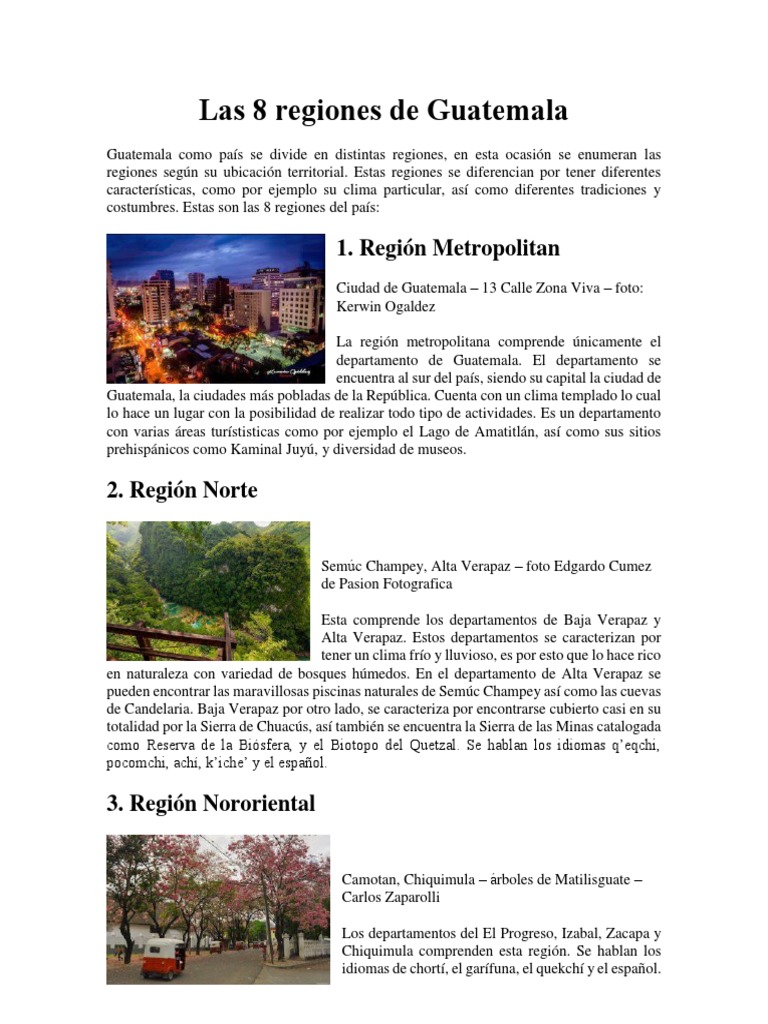 Las 8 Regiones de Guatemala | PDF | Guatemala | Naturaleza