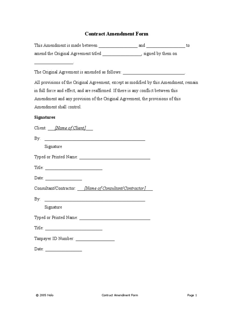 Contract Amendment Form: Signatures | PDF