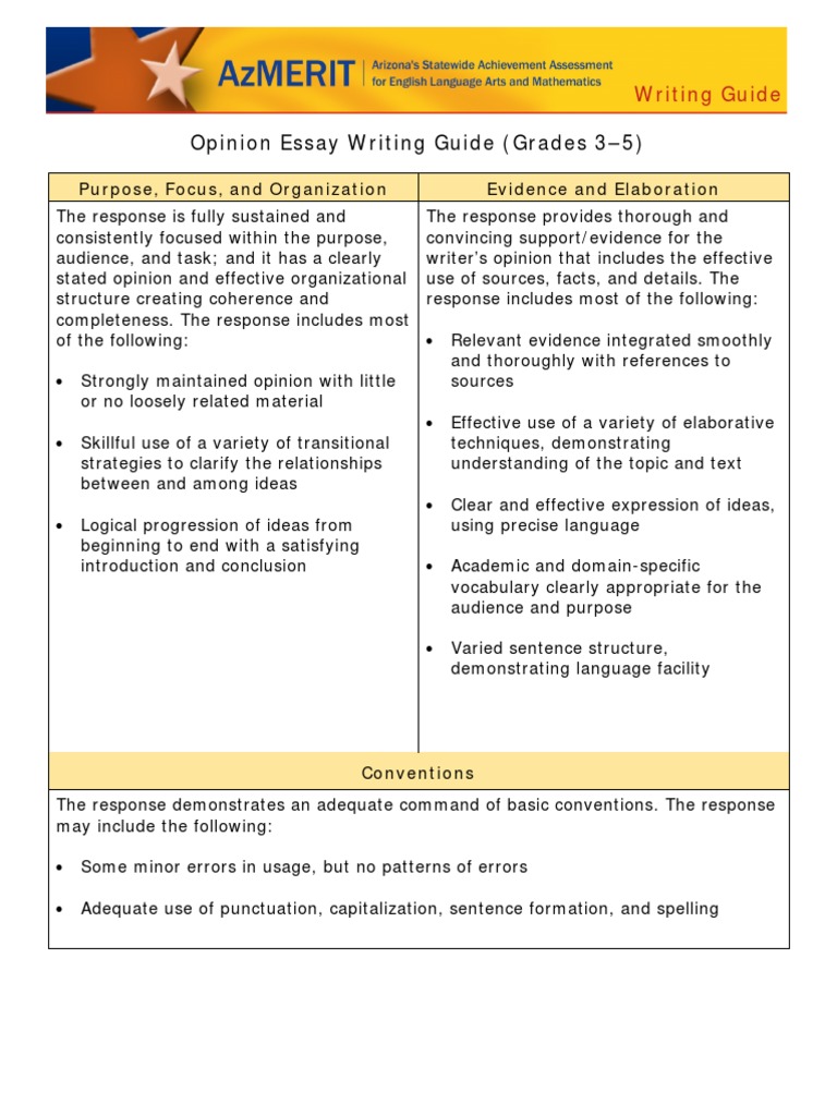 Opinion Essay Writing Guide (Grades 3-5) : Purpose, Focus, and ...