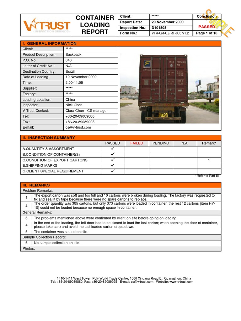 Container Loading Inspection Report | PDF | Warehouse | Cargo