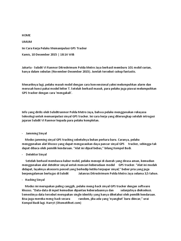 Cara Merusak Gps Mobil | PDF