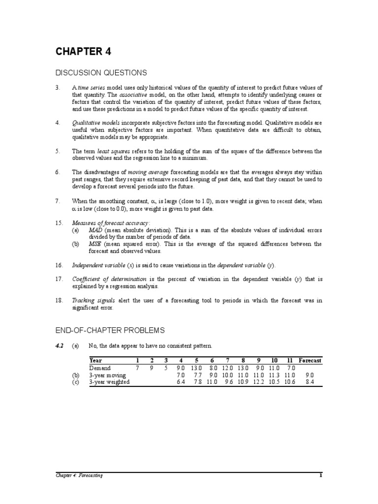 Chapter 4 Solutions Pdf Forecasting Prediction