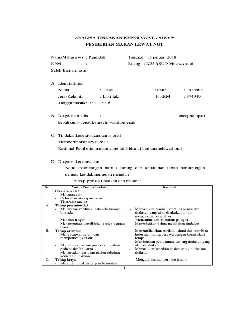 DOPS Pemberian Nutrisi NGT | PDF | Pengembangan Diri | Kesehatan Holistik