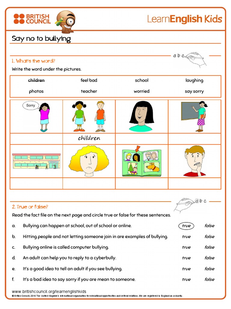 Bullying Worksheets Grade 2 Anti Bullying Worksheets | TPT