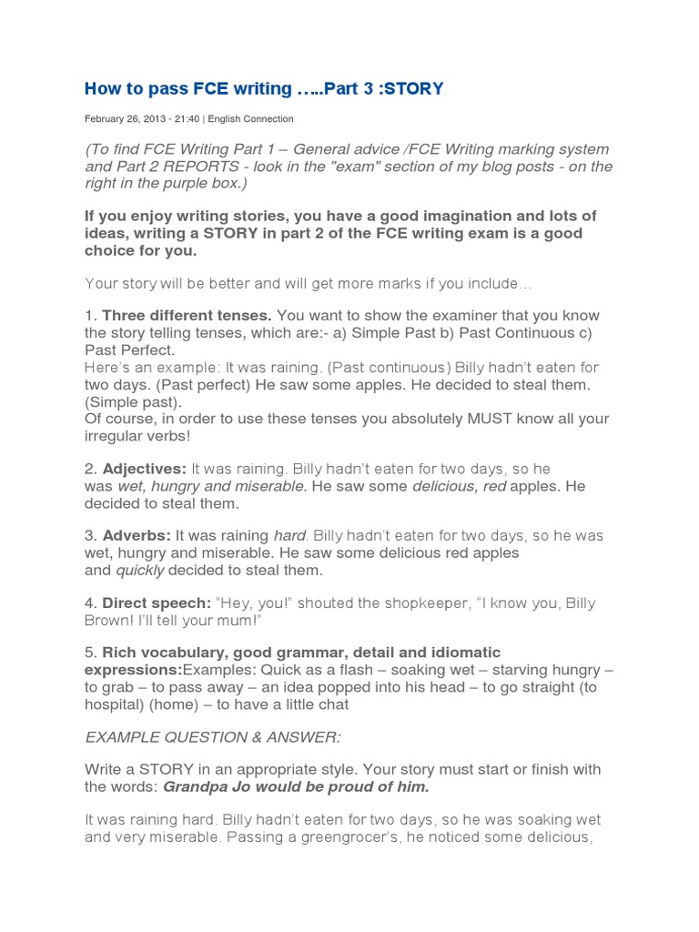 How To Pass FCE Writing - Story | PDF | Grammatical Tense | Onomastics