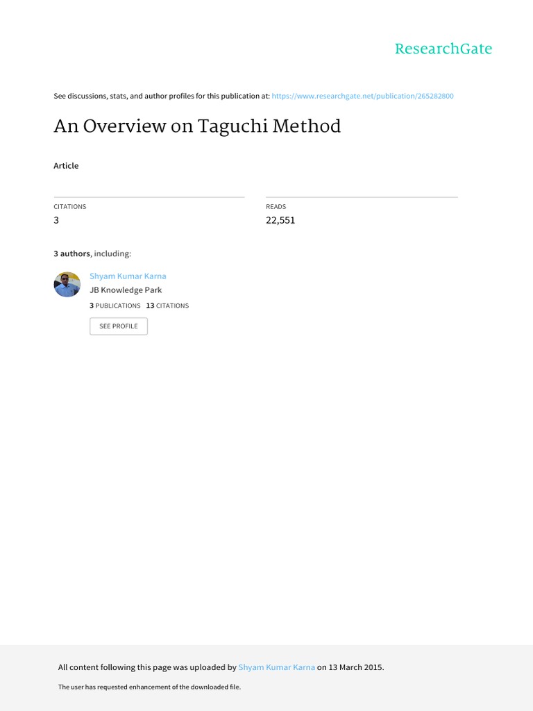 Engineers' Guide to Taguchi Method | PDF | Design Of Experiments ...