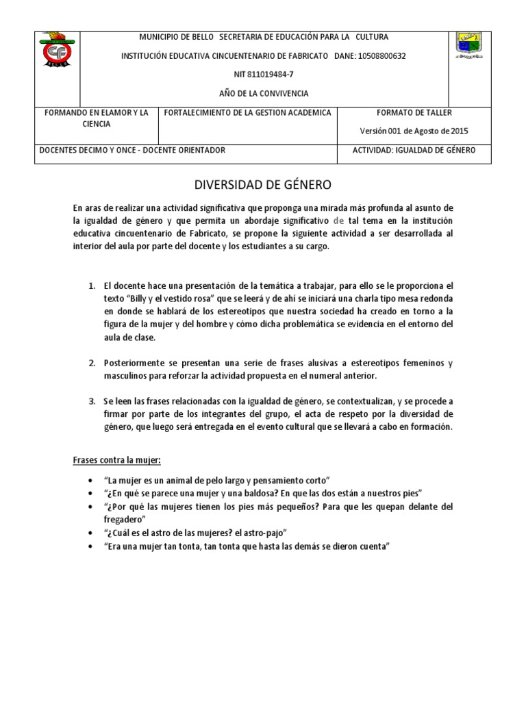 Actividad de Igualdad de Género en Aula | PDF | Mujer | Estereotipos