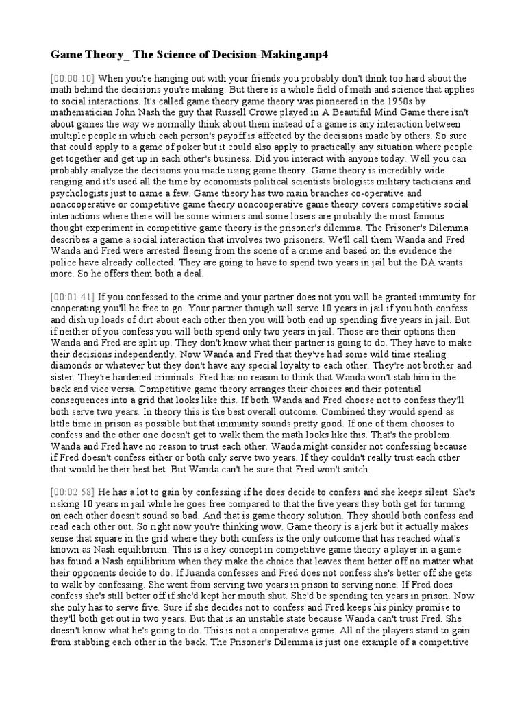 Game Theory The Science of Decision Making | PDF | Game Theory | Science