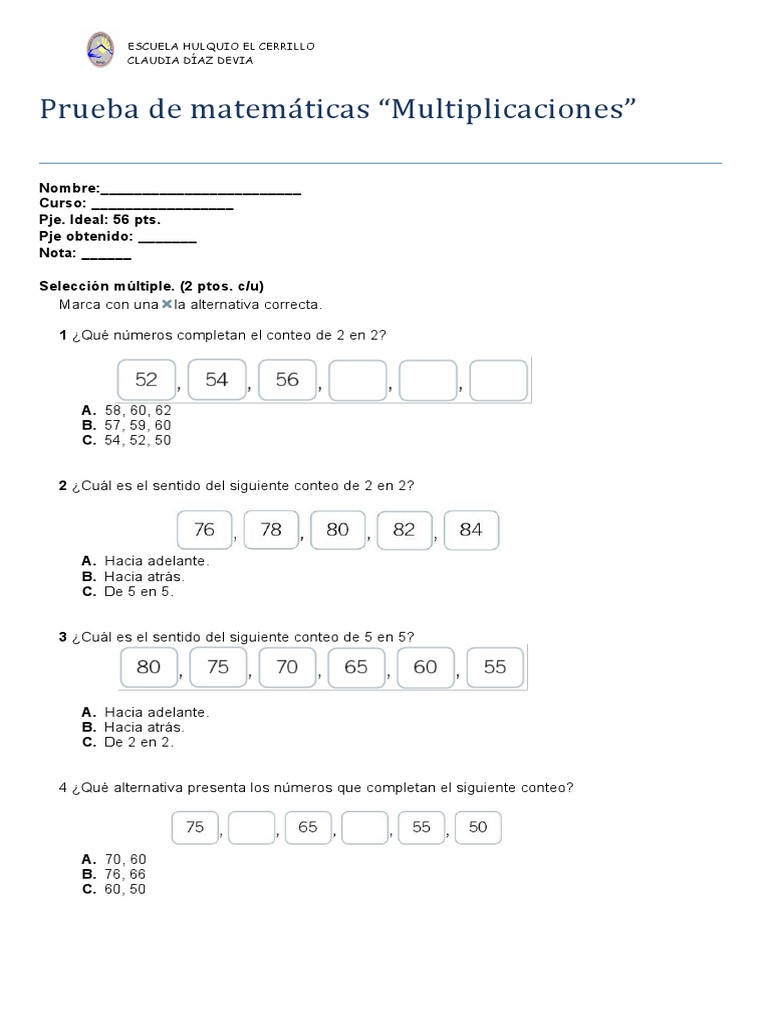 Prueba Multiplicaciones | PDF | Enseñanza de matemática | Science