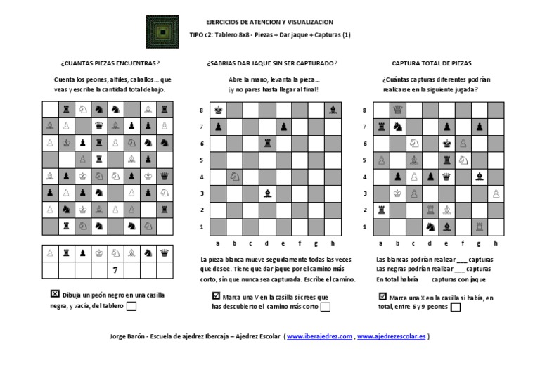 Ejercicios Atencion Tipo c2 1 8x8 Piezas Dar Jaque Capturas | PDF ...