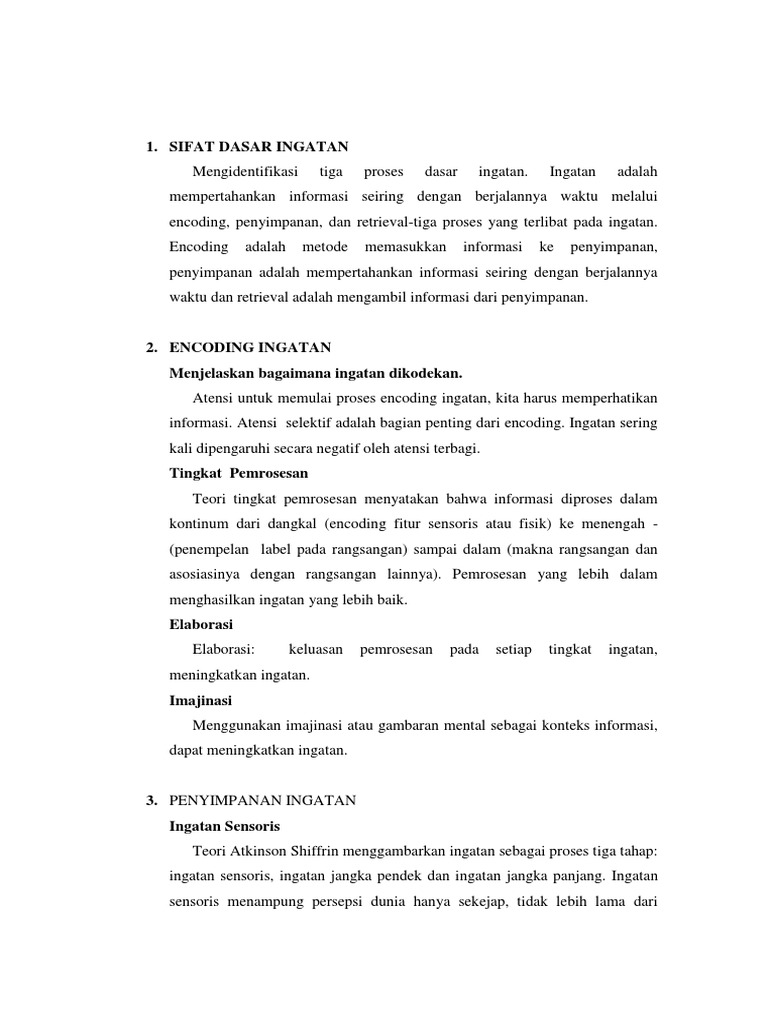 Proses Dasar Ingatan: Encoding, Penyimpanan, Retrieval | PDF