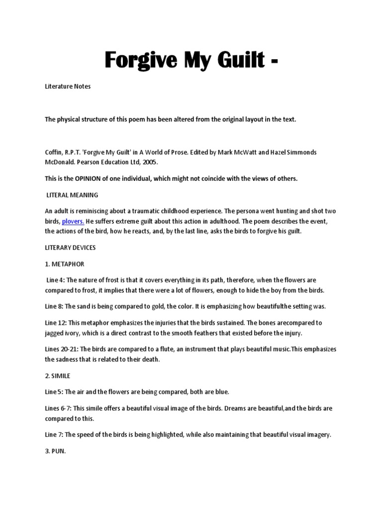 Forgive My Guilt | Metaphor | Poetry