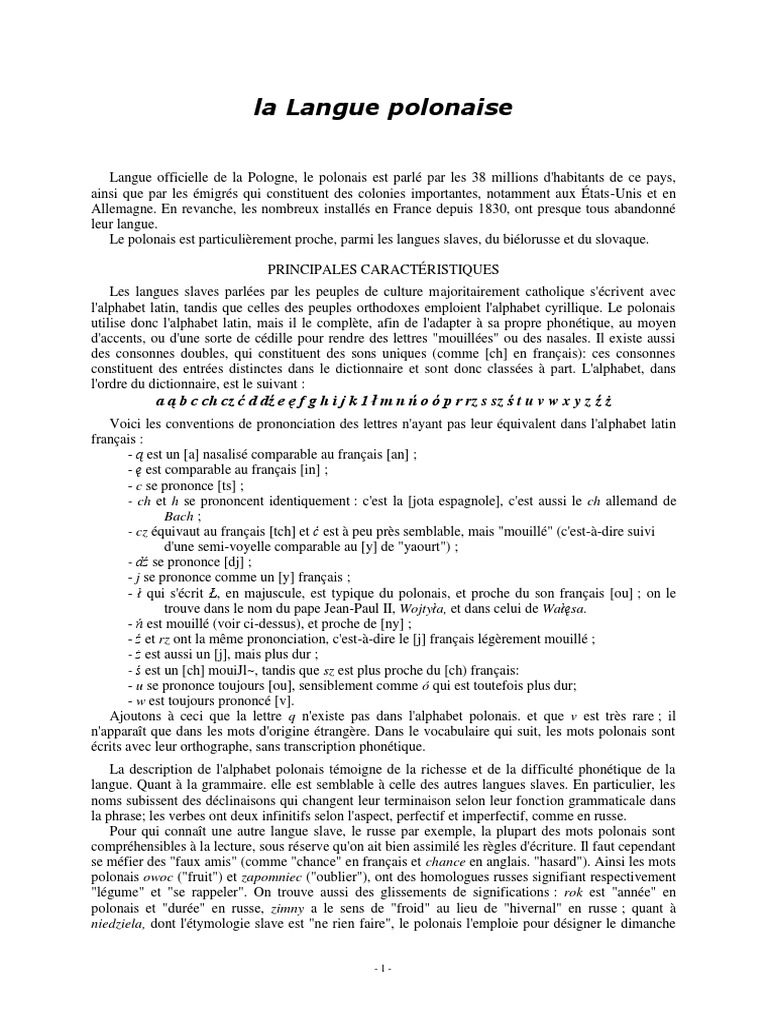 Apprendre le polonais : alphabet et vocabulaire | PDF | Langues