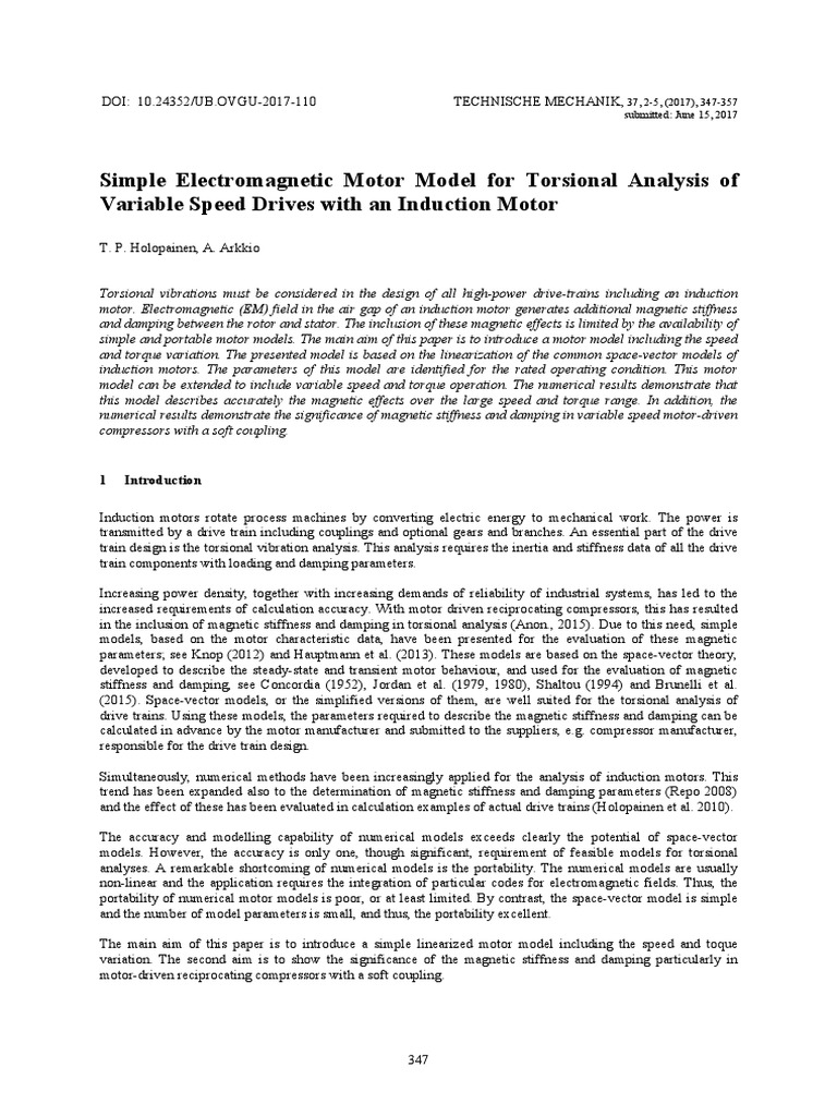 Motor Model For Torsional Analysis of Variable Speed Drives With ...
