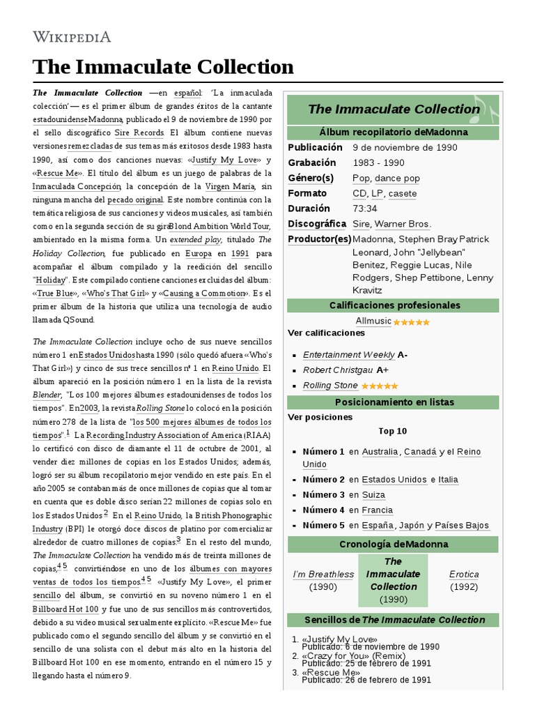 The Immaculate Collection Wikipedia | PDF | Canciones | Canciones pop