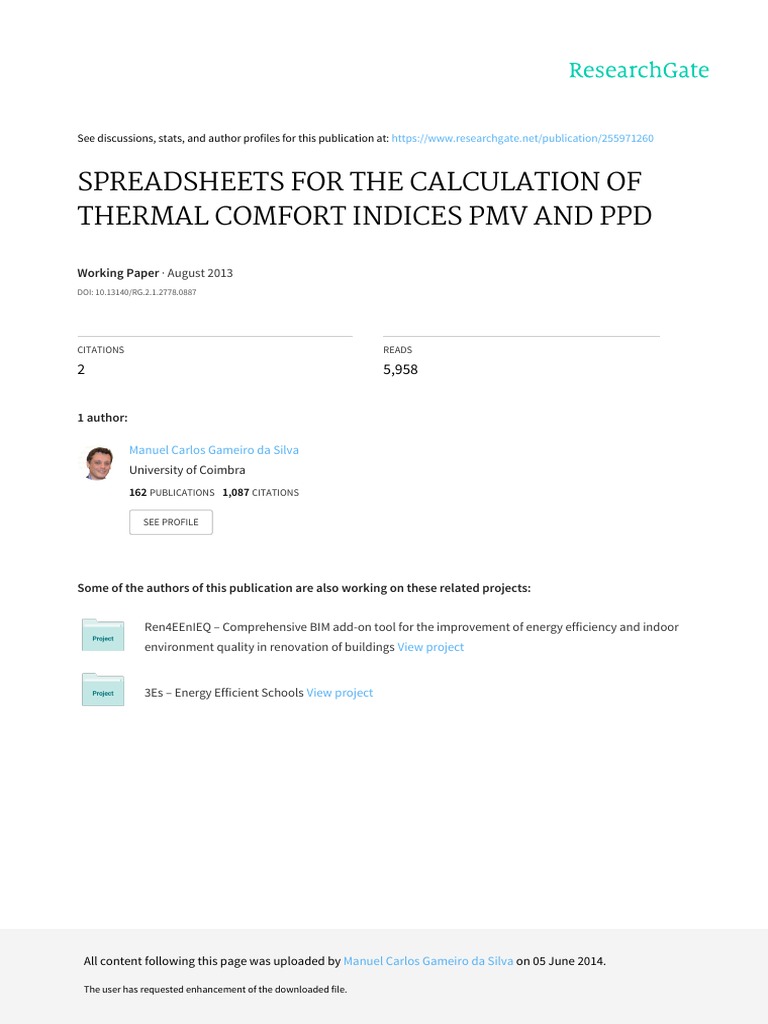 Thermal Comfort Spreadsheets: Tools for Calculating the PMV and PPD ...