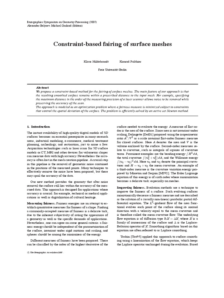 Constraint-Based Fairing of Surface Meshes | PDF | Curvature ...