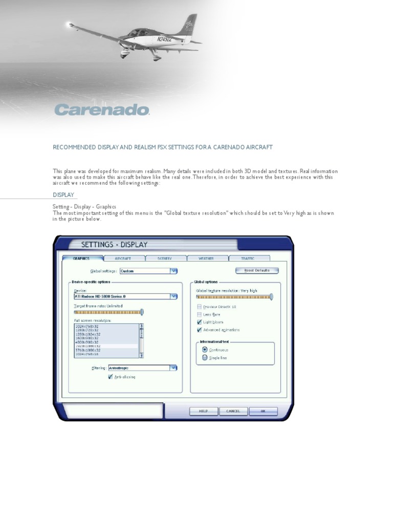 Recommended Display and Realism FSX Settings For A Carenado Aircraft ...