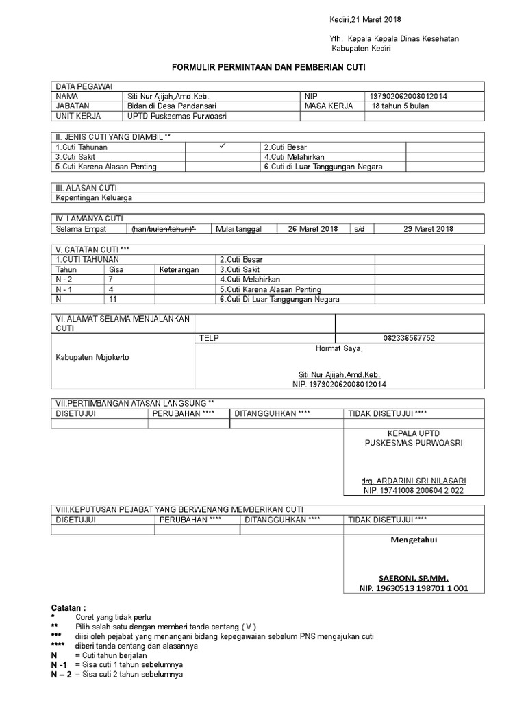 Contoh Blanko Cuti 2018 | PDF