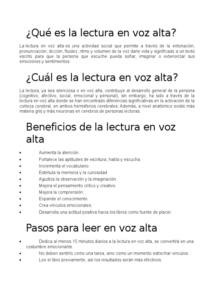 Qué Es La Lectura en Voz Alta