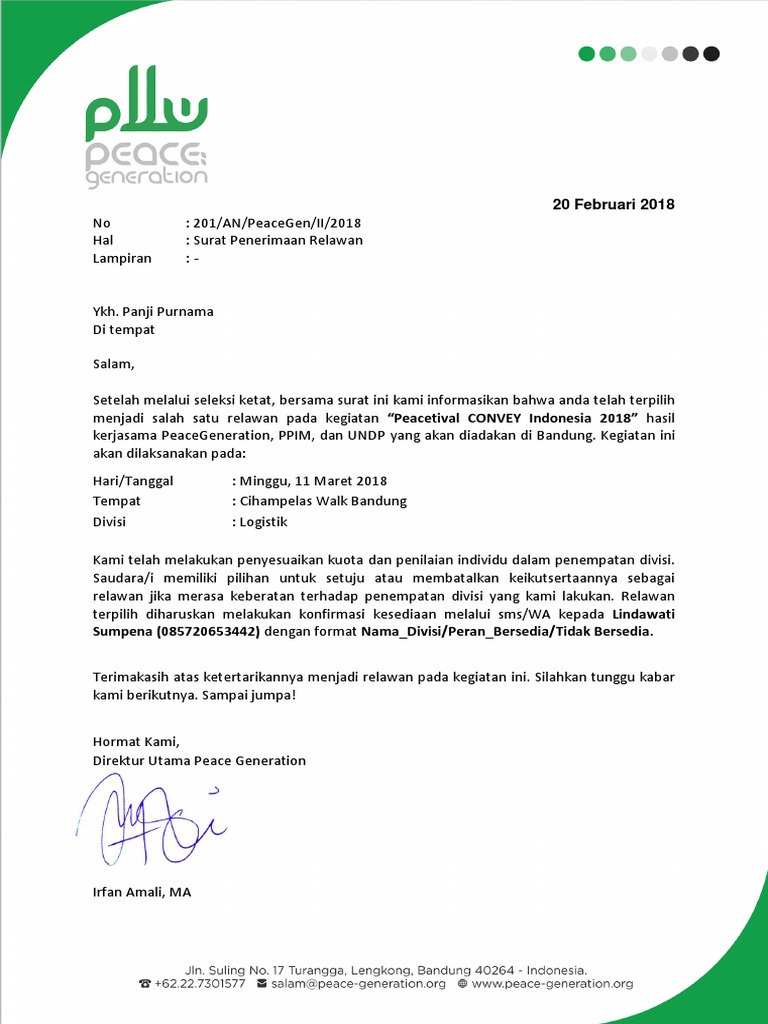 LoA Volunteer Peacetival Panji Purnama PDF | PDF | Ilmu Sosial