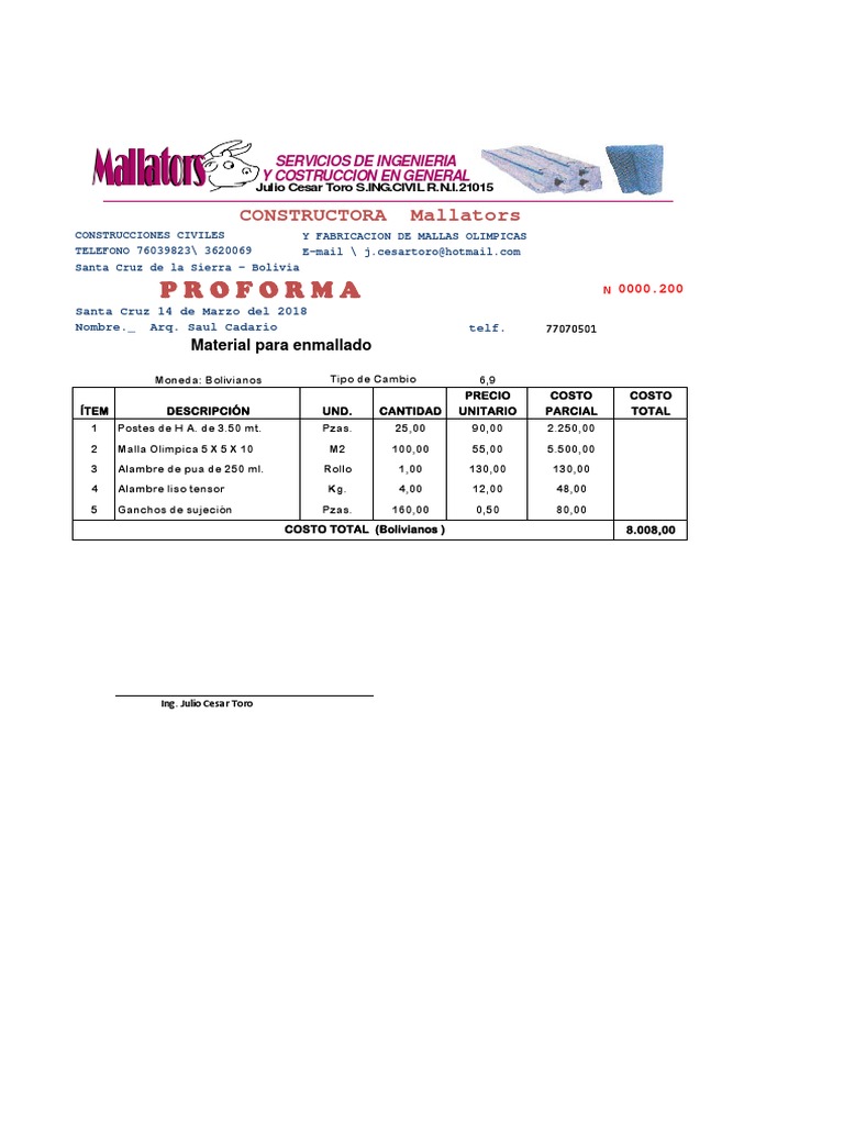 Proforma de Material de Enmallado | PDF