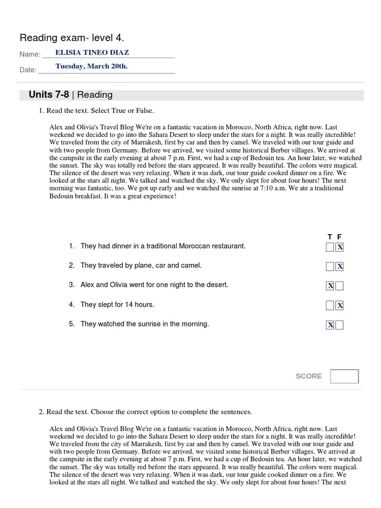 Reading Exam - Level 4 | PDF | North Africa | Morocco