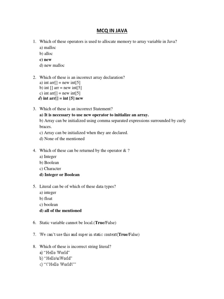 Mcq Java Pdf Method Computer Programming C Programming Language 8772