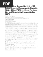 RA 10070 PWD Affairs Office PDAO | PDF | Government | Justice