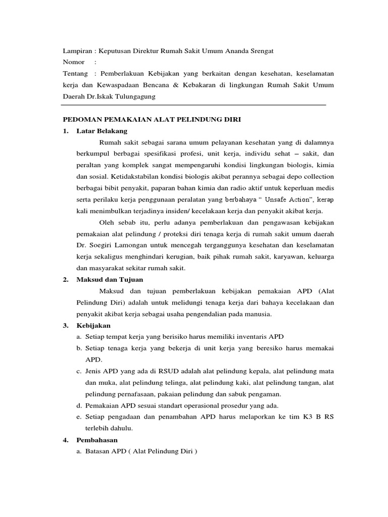 Daftar APD & Pemakaian APD | PDF