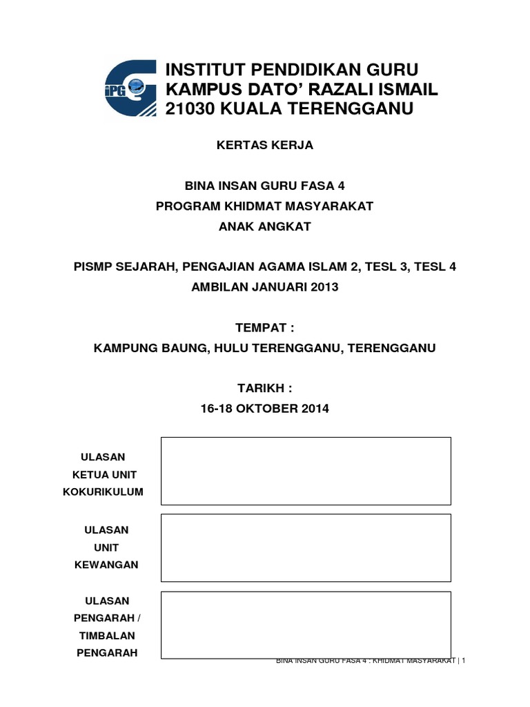 Kertas Kerja Program Khidmat Masyarakat KG Baung, Hulu Terengganu | PDF