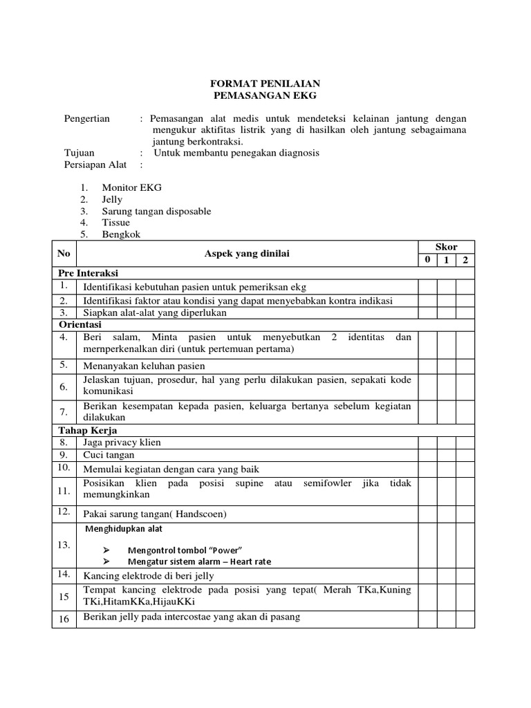 Cek List Penilaian Pemasangan EKG | PDF