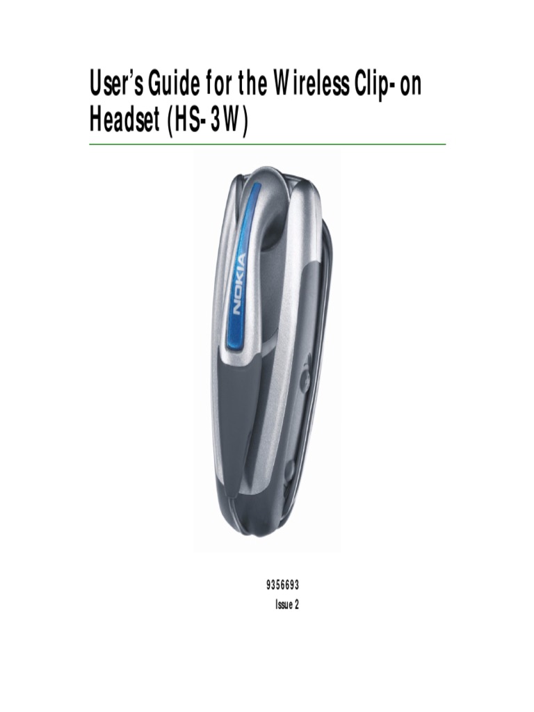 Nokia Wireless Clip On Headset HS-3W UG en | PDF | Bluetooth | Battery ...