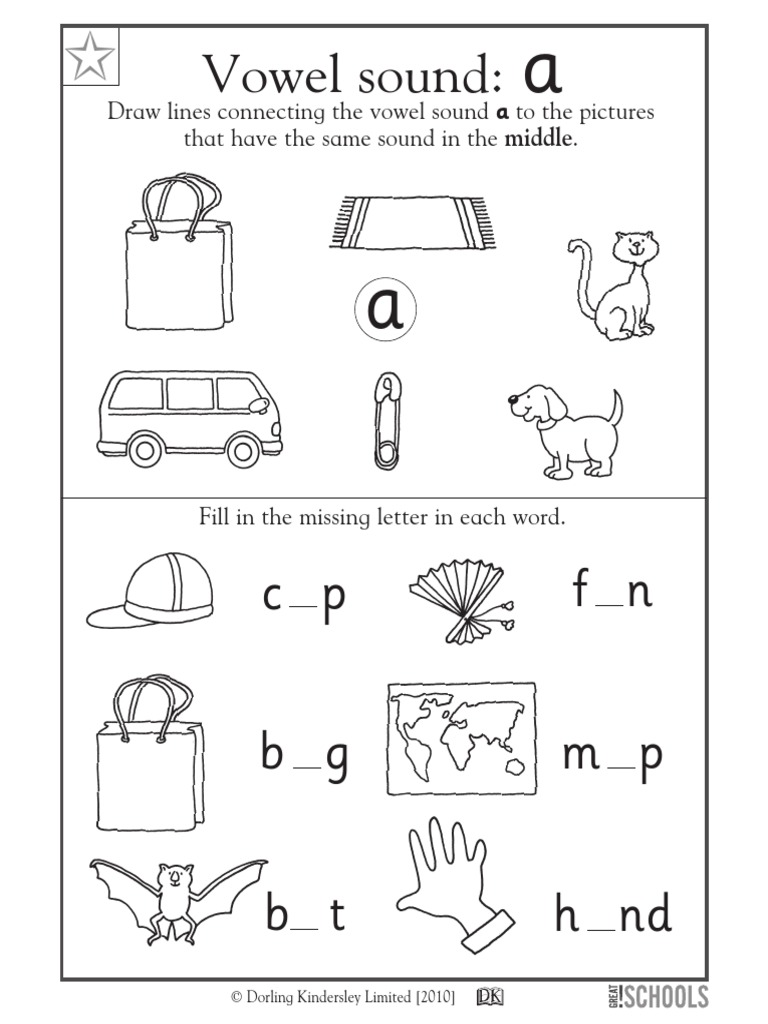 Vowel Sound:: Draw Lines Connecting The Vowel Sound A To The Pictures ...