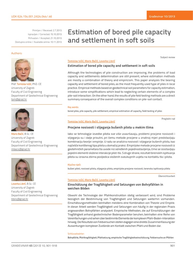 Estimation of Bored Pile Capacity & Settlement in Soft Soils PDF | PDF | Deep Foundation | Friction