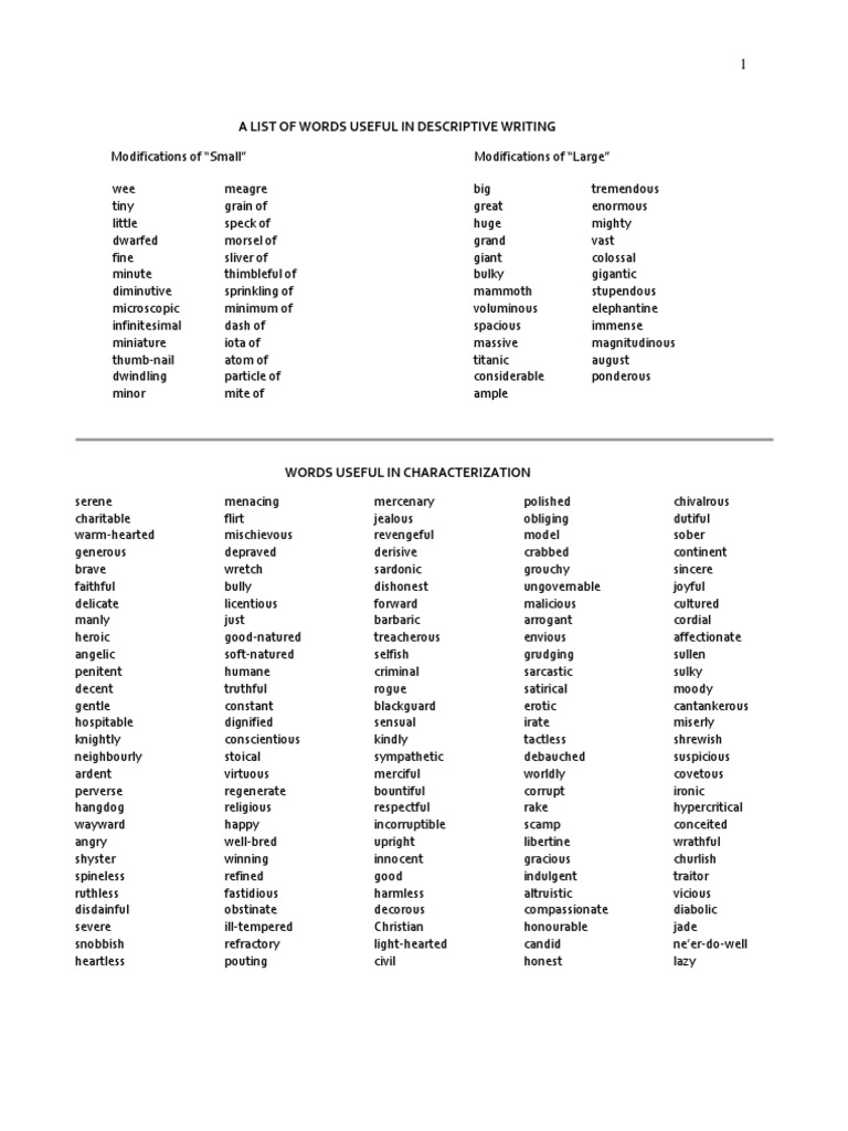 A List of Descriptive Words | PDF | Nature