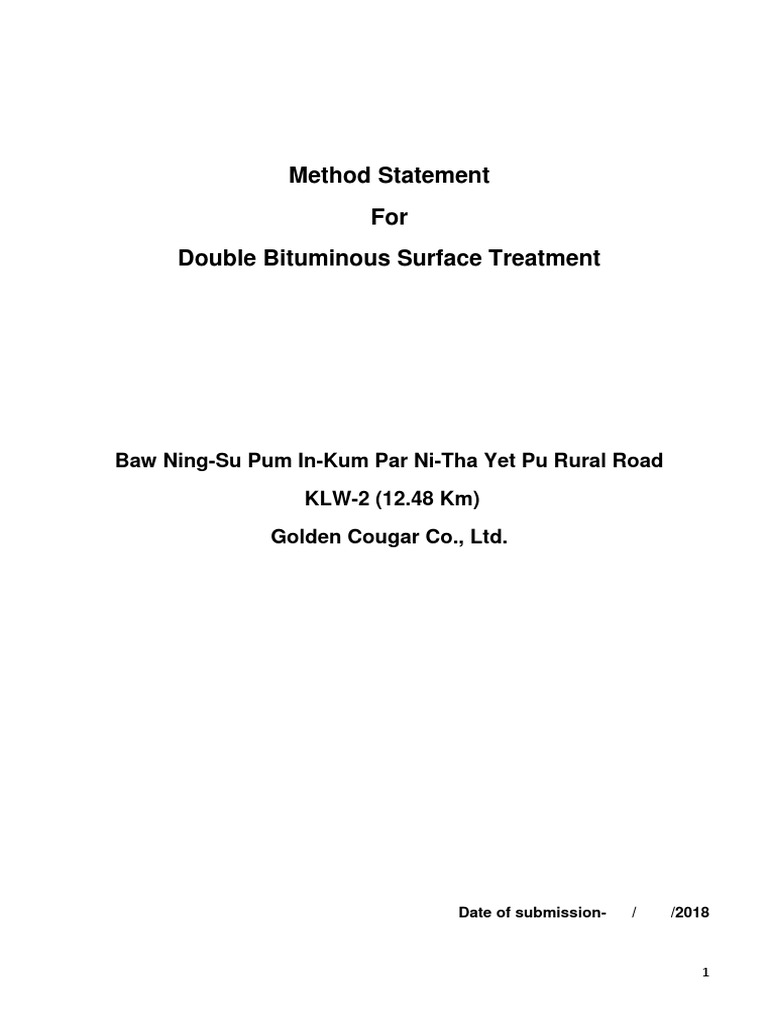 DBST Method Statement for Road Construction | PDF | Asphalt ...