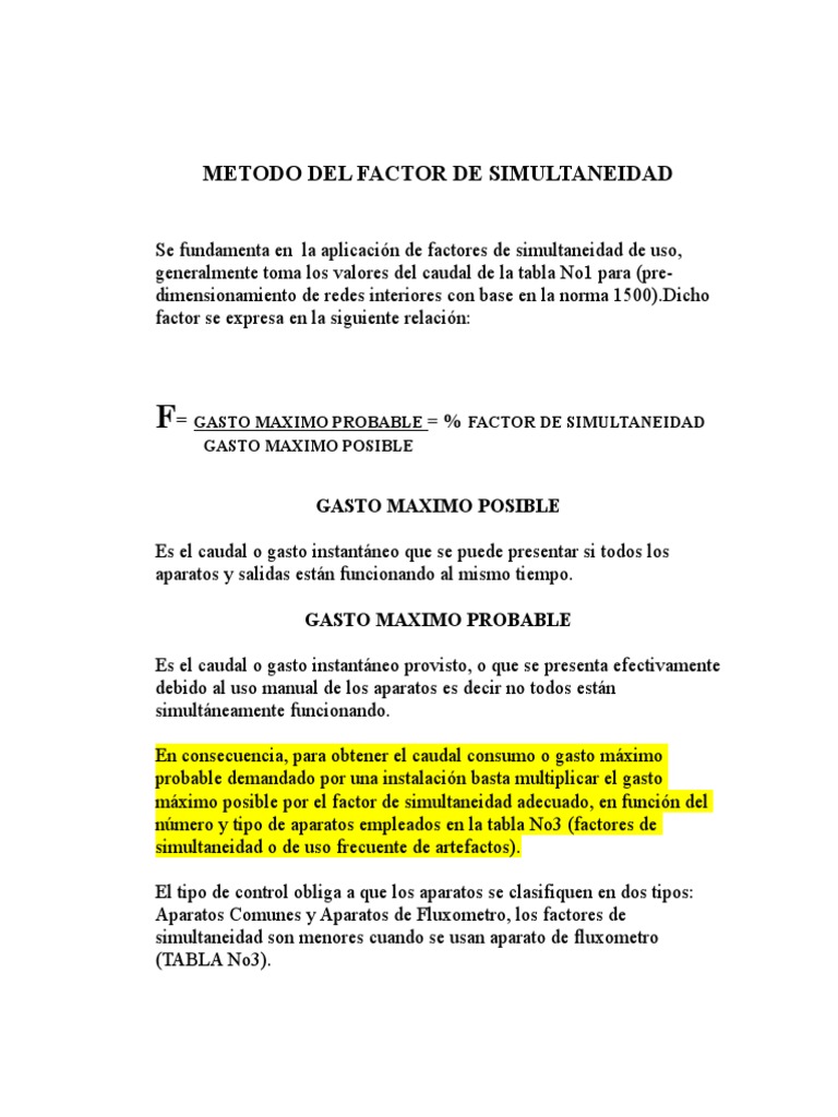Metodo Del Factor de Simultaneidad 8688 | PDF | Tarifas | Descarga ...