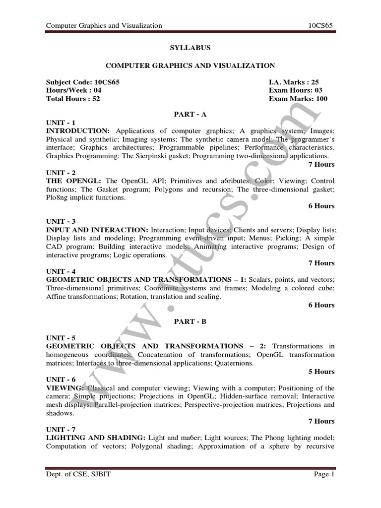 Cse Vi Computer Graphics And Visualization 10cs65 Notes Pdf Pdf Shader Rendering Computer