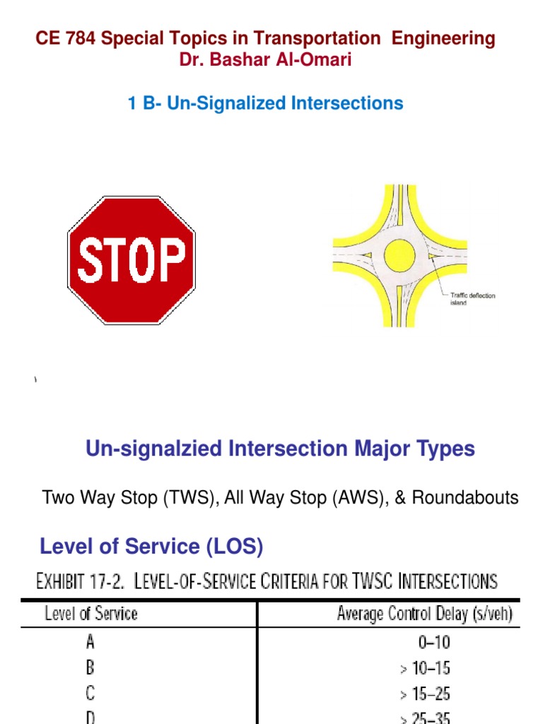 Unsignalized Intersection Level of Service | PDF | Traffic | Road ...