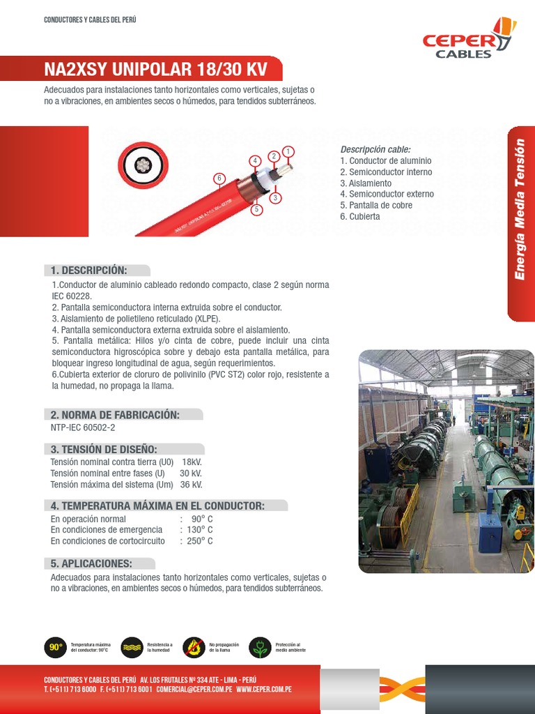 Cable NA2XSY 18/30 kV Especificaciones | PDF | Aluminio | Cobre