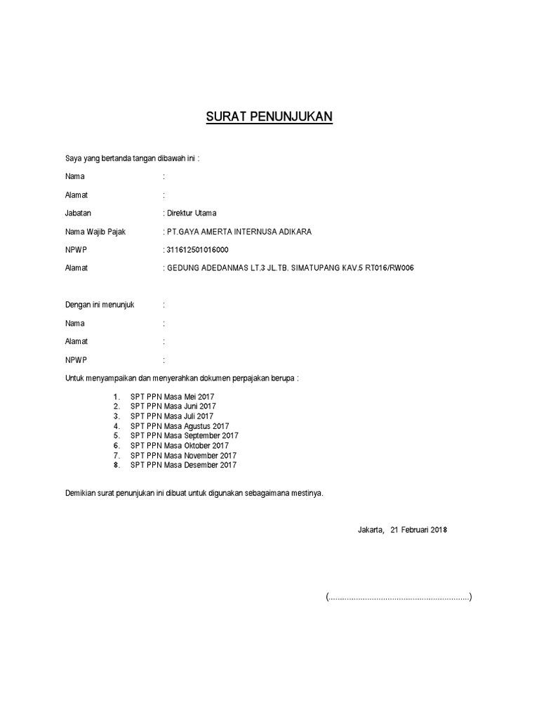 Surat Penunjukan SPT 2017 | PDF