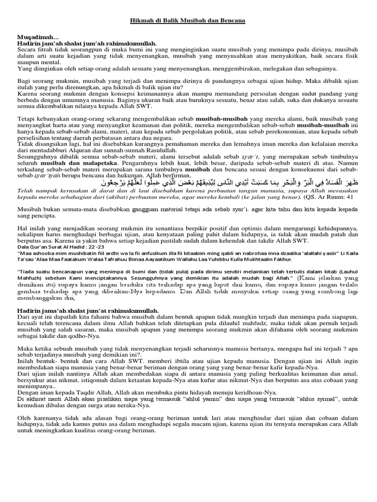 Hikmah Musibah dalam Kehidupan Mukmin | PDF